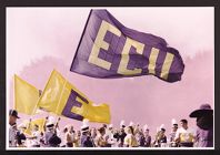 Band & color guard waving ECU flags - ECU Digital Collections